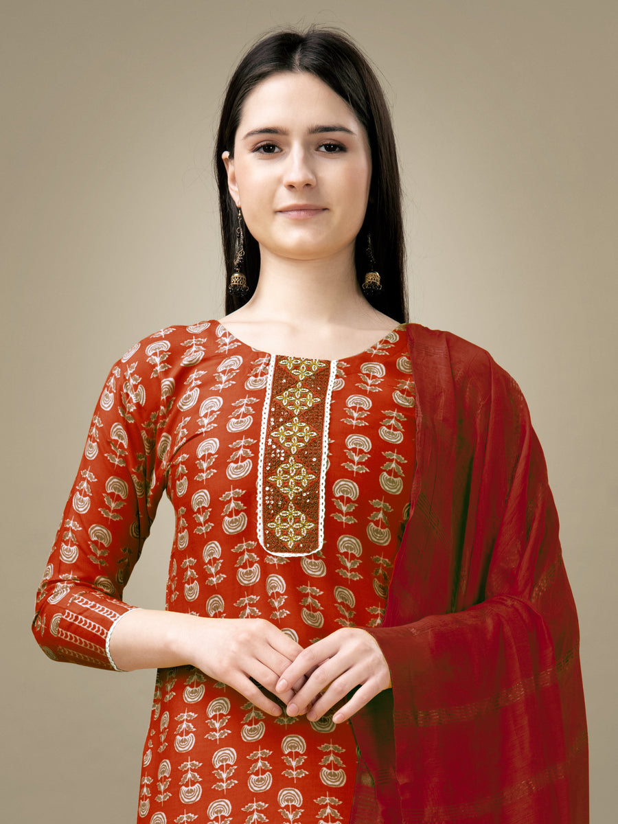 Womens Maroon Rayon Embroidery And Sequence Work Kurta With Trouser And D Trendia