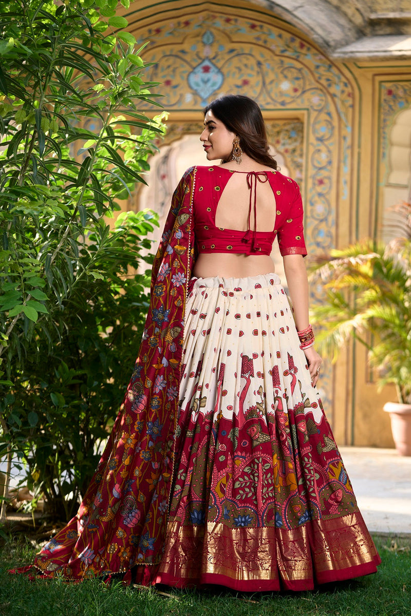 Women's White Dola Silk With Foil Print Lehenga Choli Set – Trendia