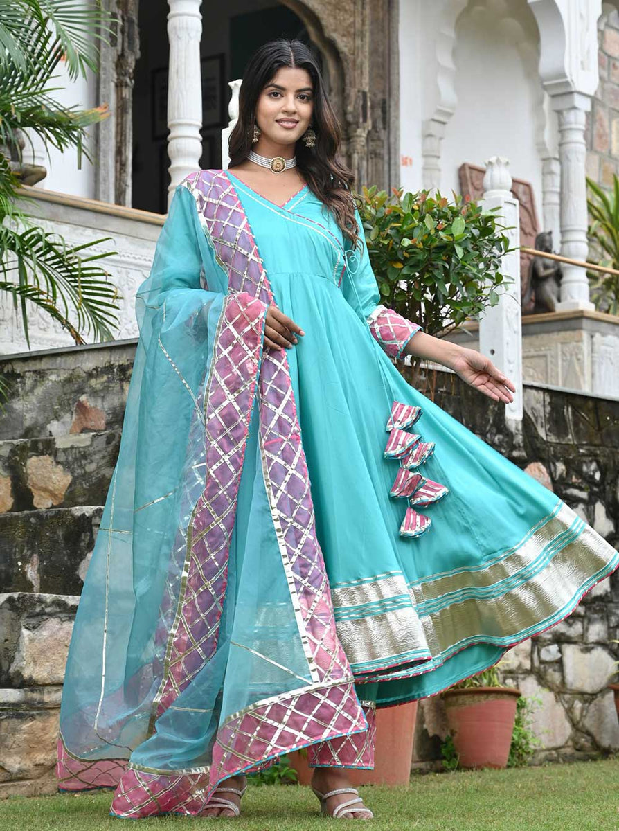 Women's Pink Peach Crepe Gotta Anarkali Sets – Trendia