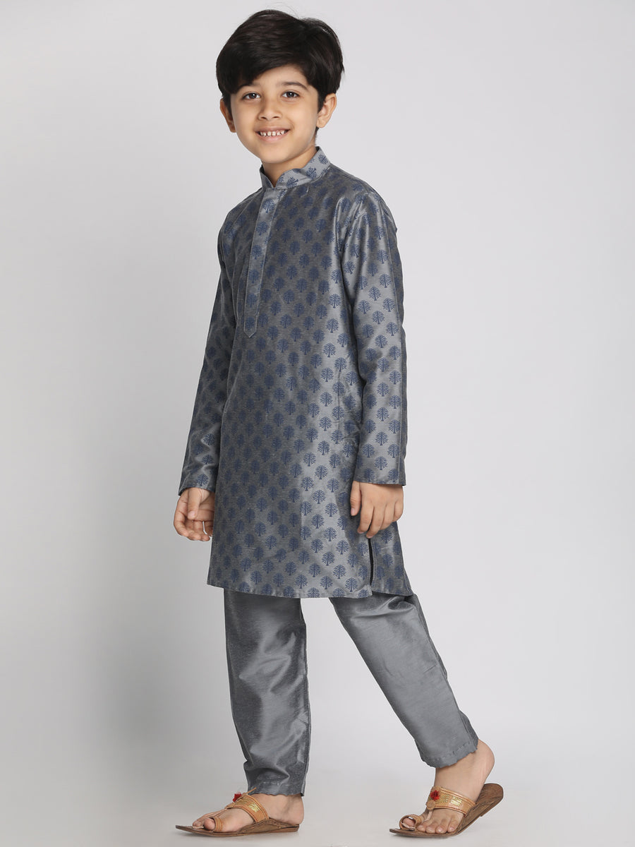 Boy's Grey Cotton Blend Kurta Pyjama Set - JBN Creation – Trendia