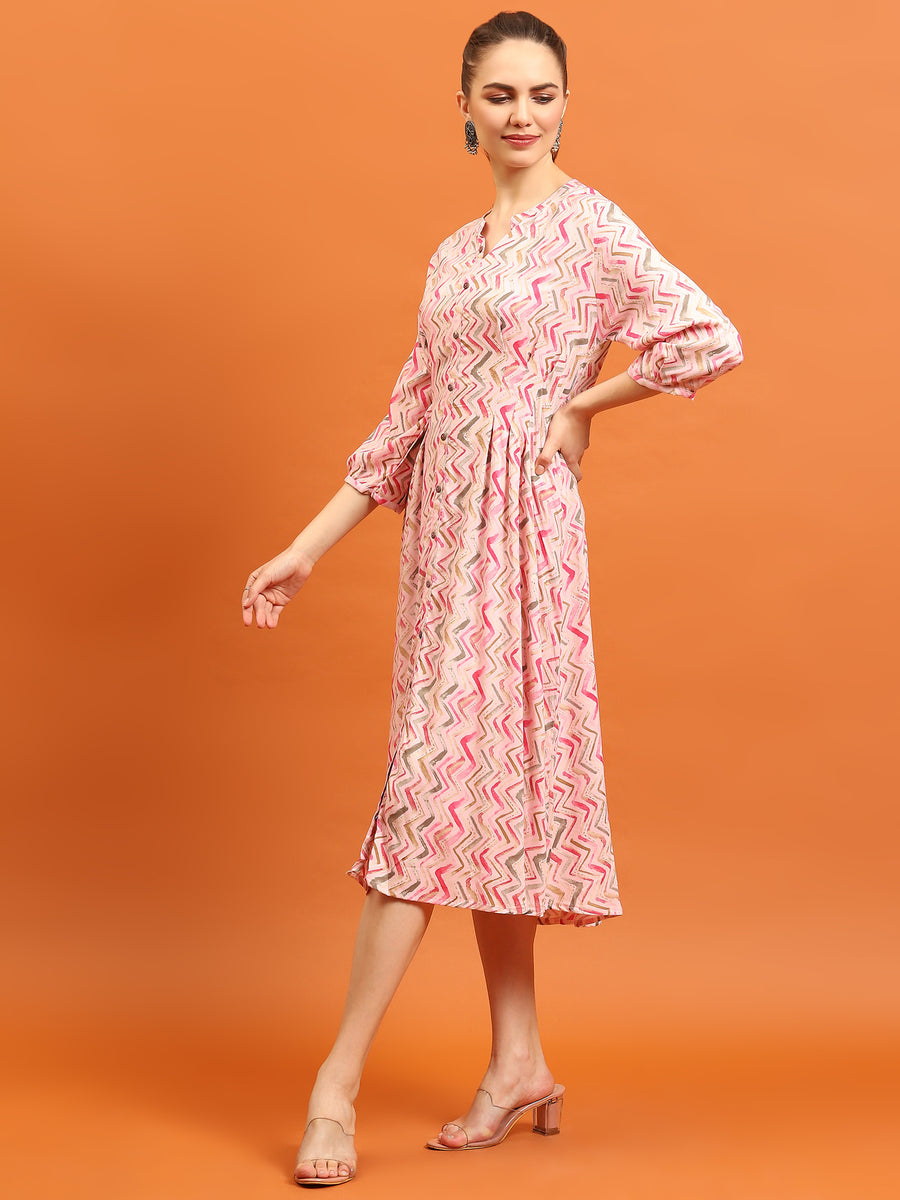 Women's Liva (Rayon) Pink Printed Dress – Trendia