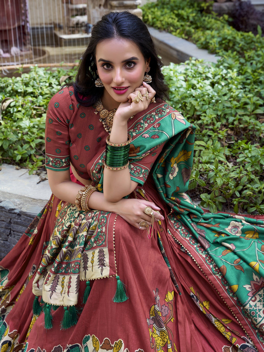 Women's Red Silk Printed Lehenga Set – Trendia