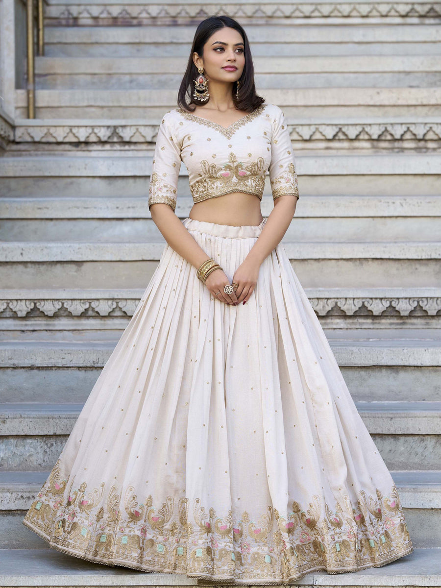 Women's Alluring Off-White Sequins Wedding Wear Lehenga With Blouse ...
