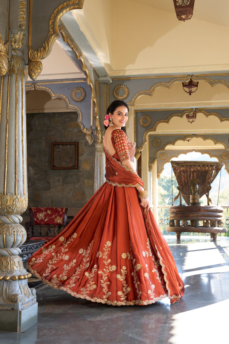 Women's Orange Rangoli Silk Lehenga Choli – Trendia