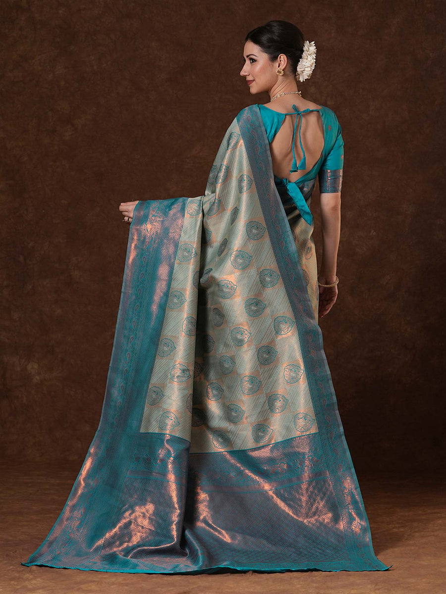 Women's Banarasi Silk Light Blue Woven Design Designer Saree With Blou ...