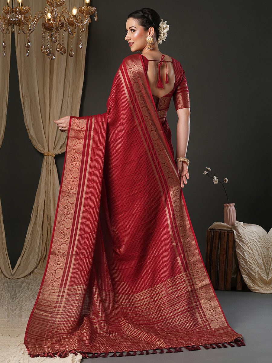 Women's Viscose Maroon Woven Design Designer Saree With Blouse Piece ...