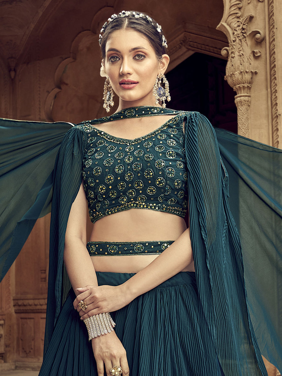 Women's Blue Georgette Embroidered Lehenga Set – Trendia