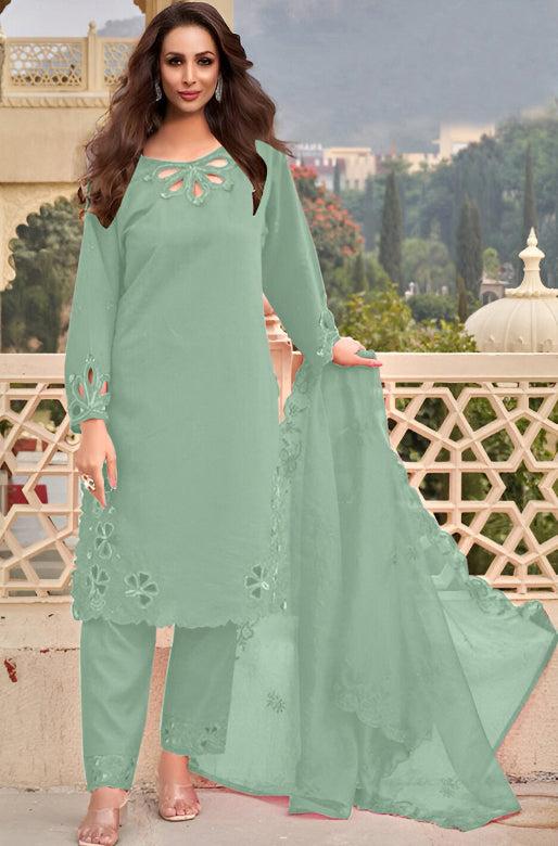 Women's Sea Green Sequince Embroidery Fancy Fabric Designer Salwar Kam ...