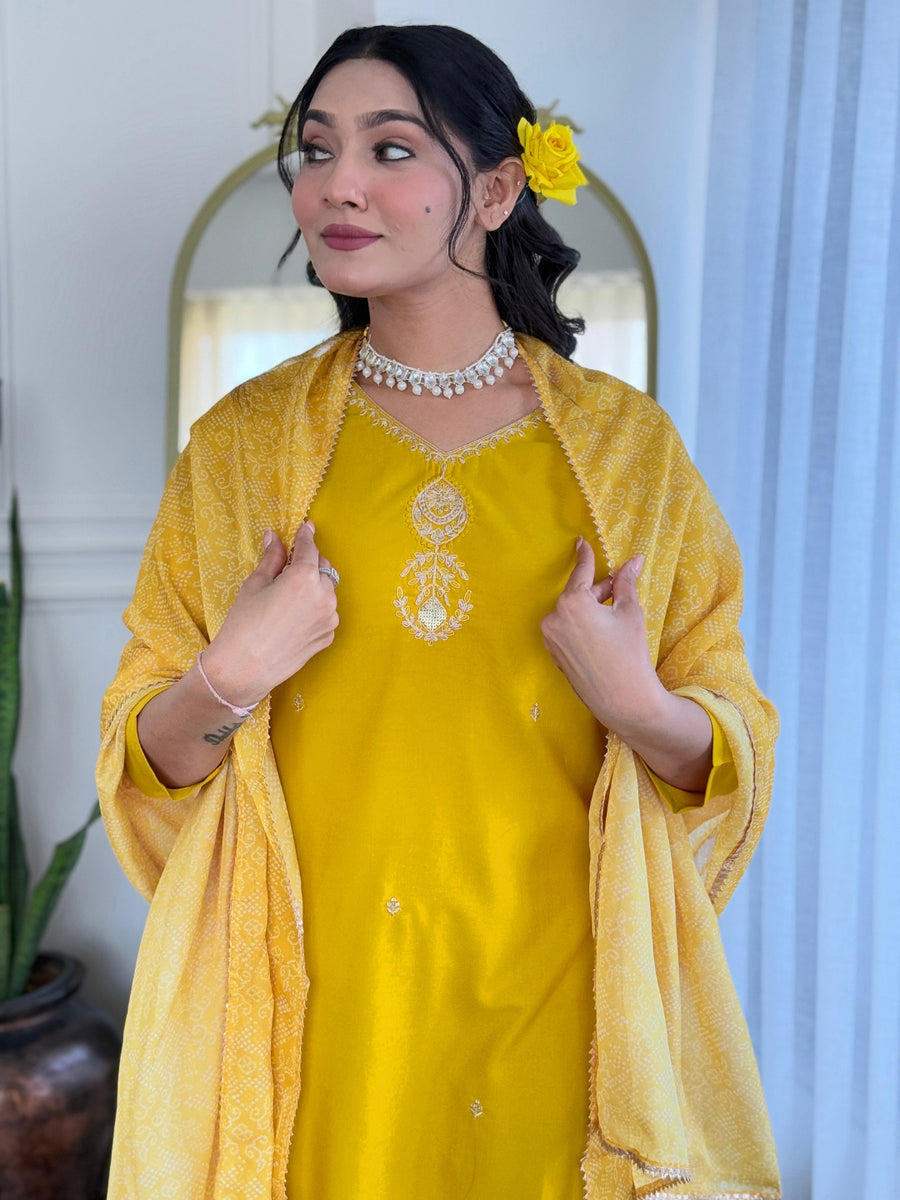 Women's Rayon Embroidered Mustard Trendy Salwar Kameez – Trendia