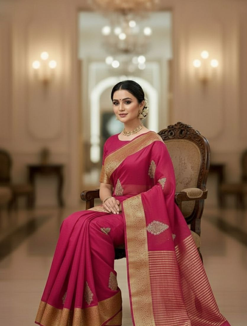 Women's Rani Pink Color Sequence Work Organza Saree – Trendia