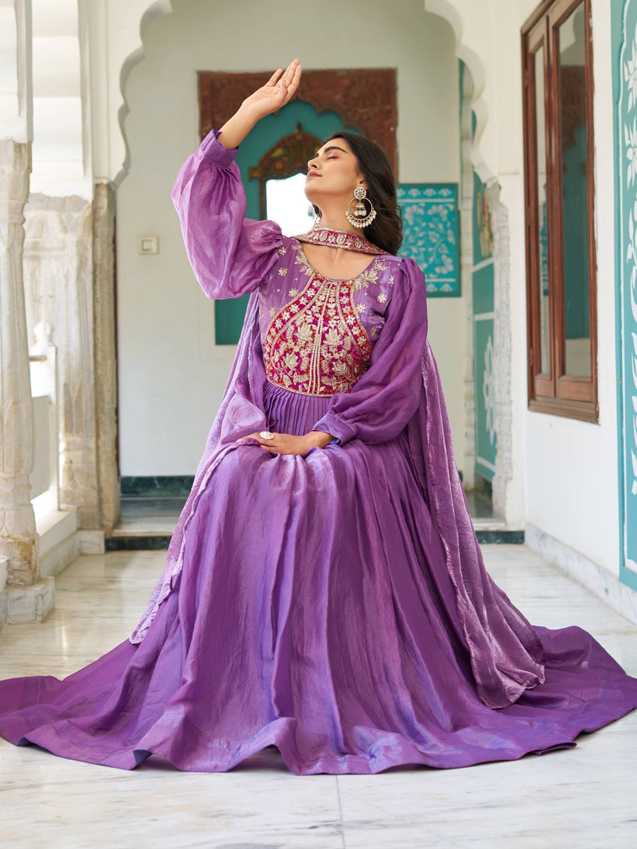 Women's Lavender Color Fendy Silk Gown – Trendia