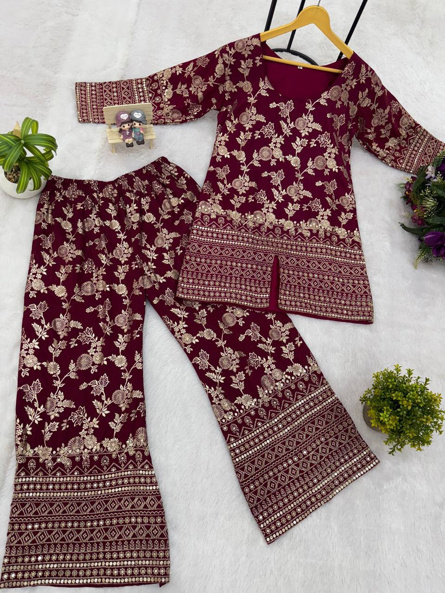 Women's Dark Rani Pink Color Dola Silk Co-Ord Set – Trendia