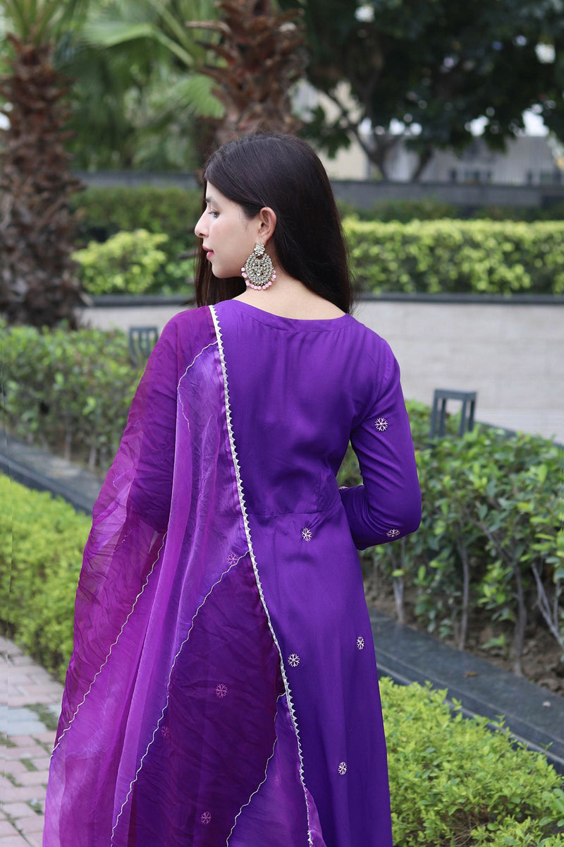 Women's Beautiful Purple Ceremonial Dress With Designer Embroidered Wo ...