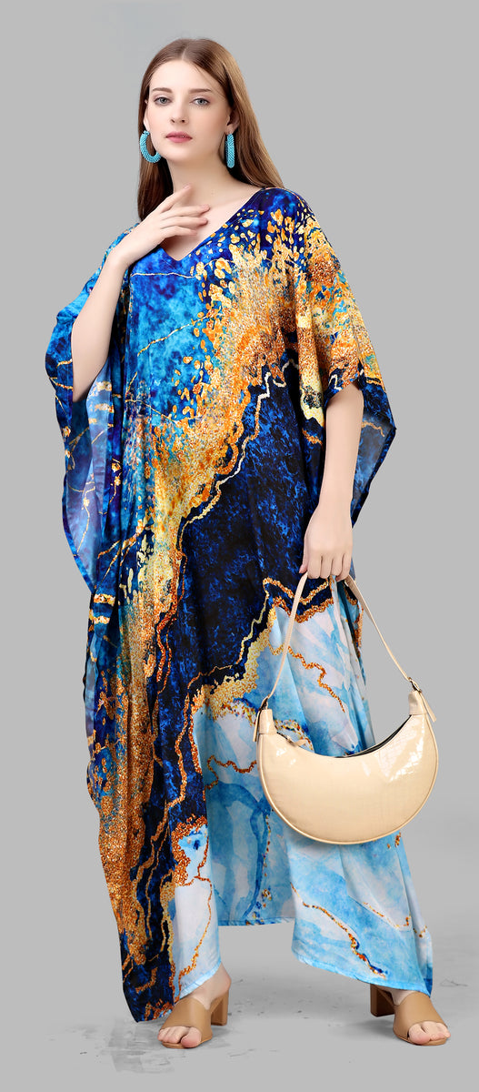 Women's Multi Color Feather Silk Digitally Printed Kaftan – Trendia