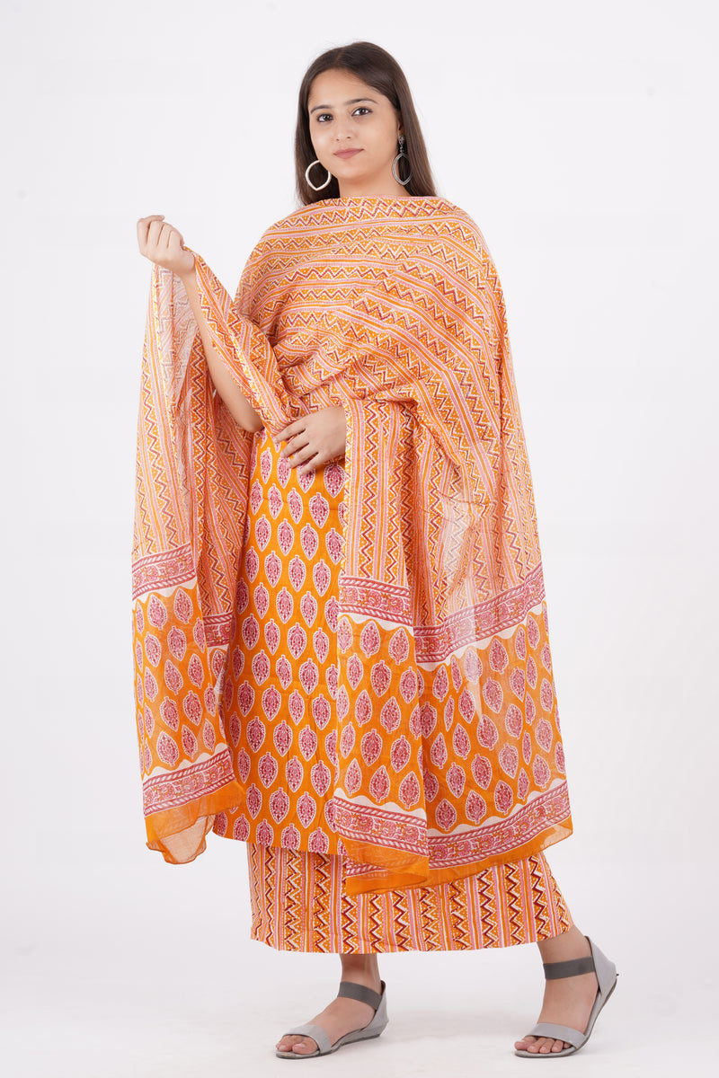 Woman's Musturd Cotton Kurta Set - Kwatchi – Trendia