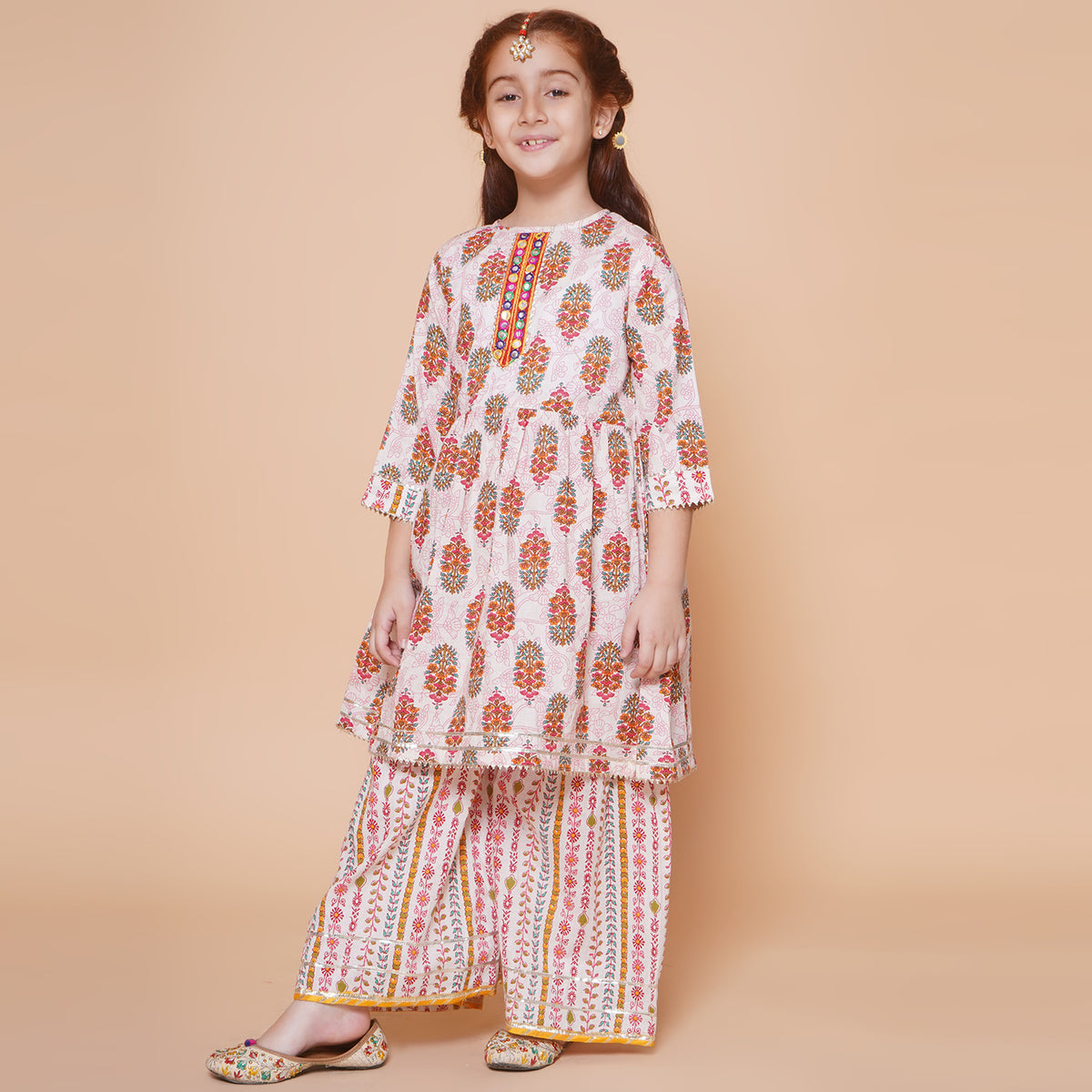 Girl's Pink Cotton Printed Kurta Set – Trendia