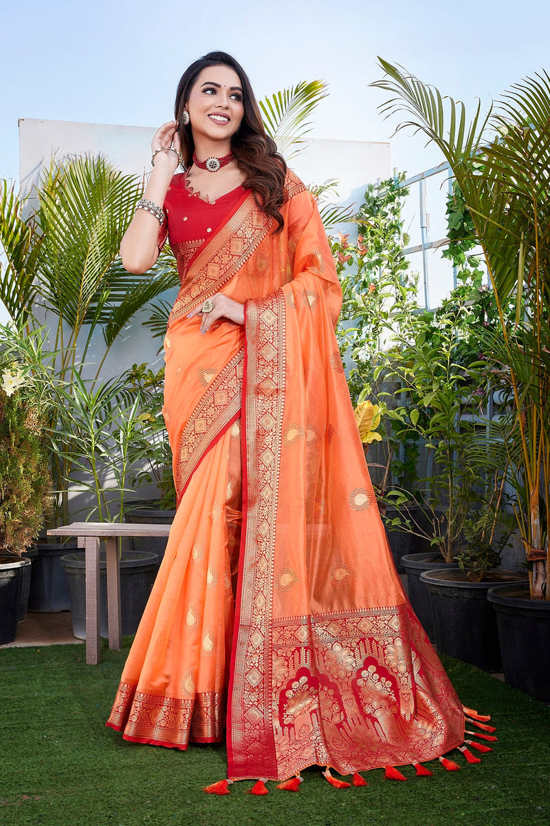 Women's Party Wear Pure Zari Silk Saree With Un Stitched Blouse – Trendia