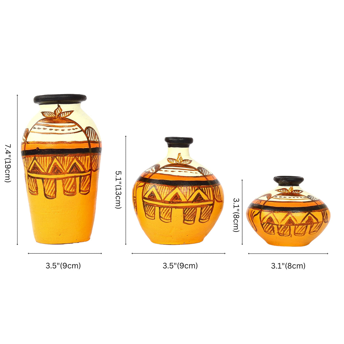 Handcrafted Orange and yellow Terracotta Pots for Home Decor - Set of ...