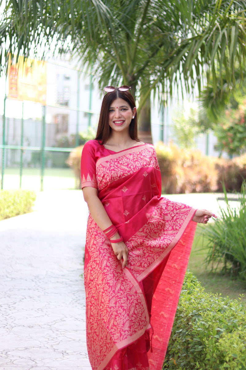 Women's Rani Raw Silk Woven Saree – Trendia