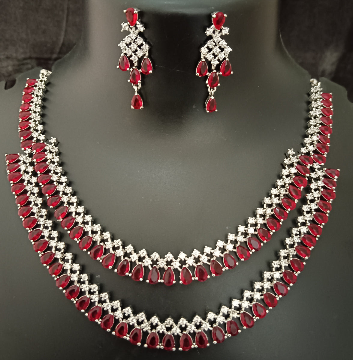 Women's Red White Cz Stones Layered Jewellery Set – Trendia