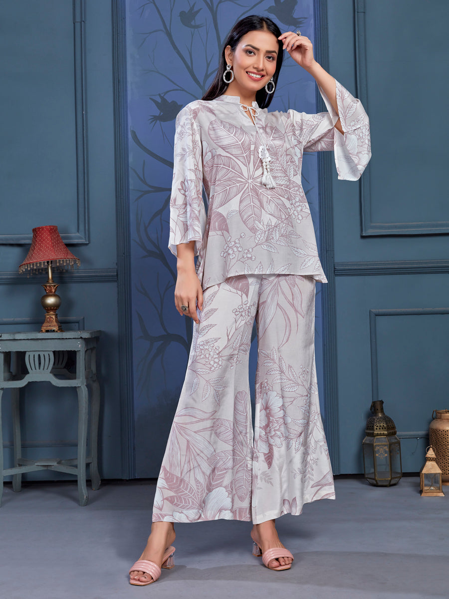 Women's Grey Crepe Floral Printed Co-Ord Set – Trendia