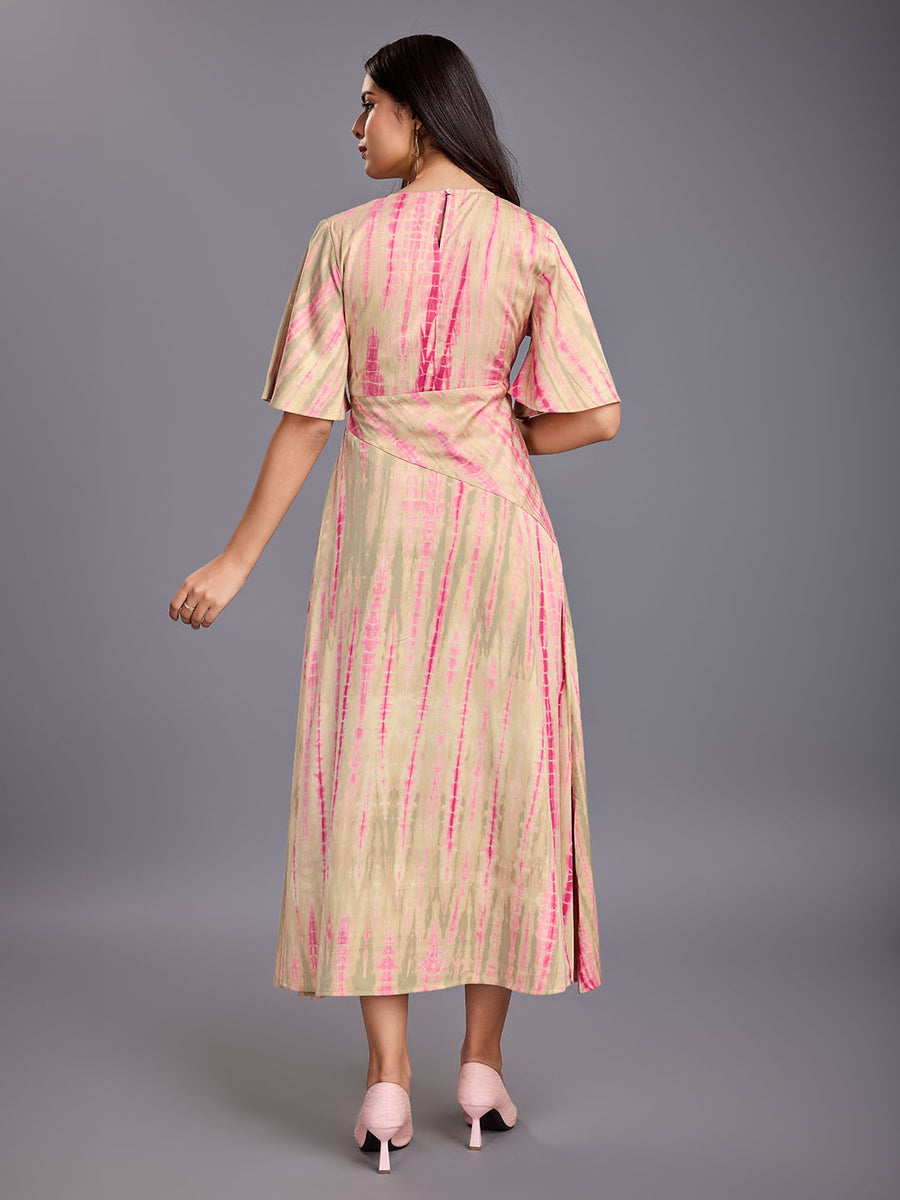 Women's Elegant Shibori Printed Styline Modal Twill Dress With Hand Em ...