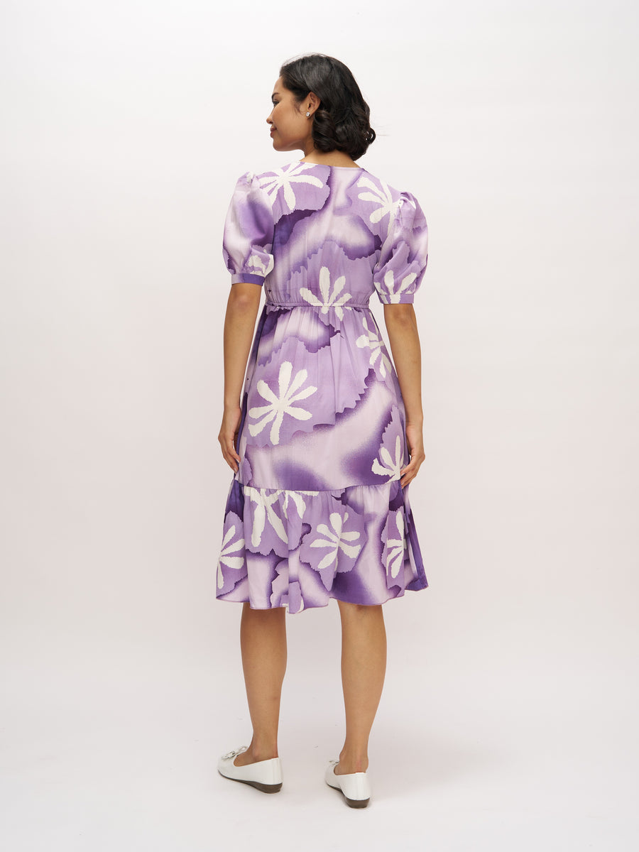 Women's Lavender Printed Delta Crush Fit And Flare Calf Length Dress ...