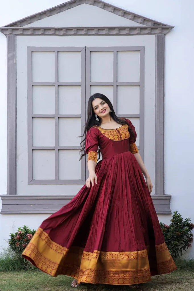 Women's Maroon Taffeta Weaving Gown – Trendia