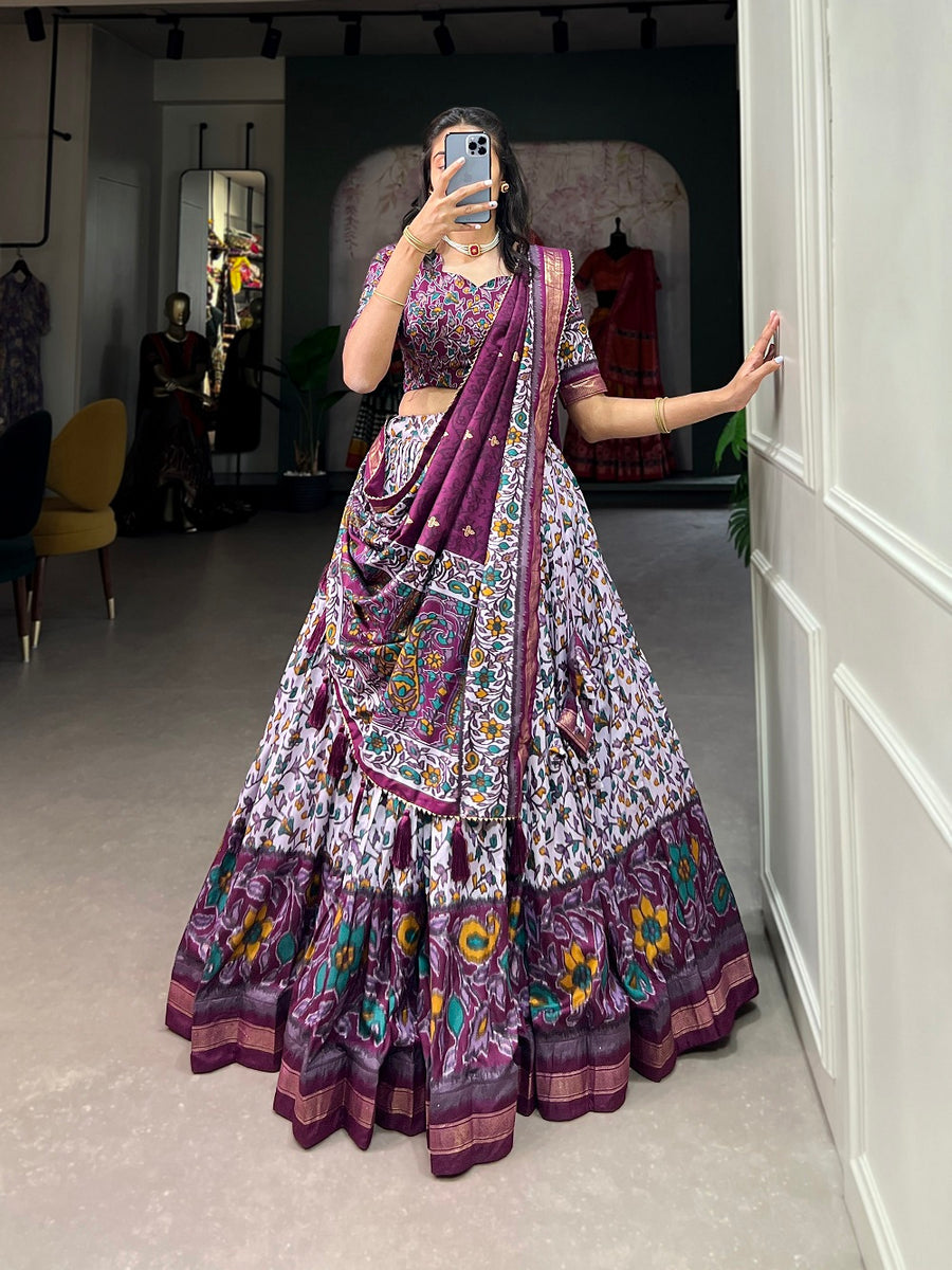 Women's Purple Dola Silk With Foil Print Lehenga Choli Set – Trendia