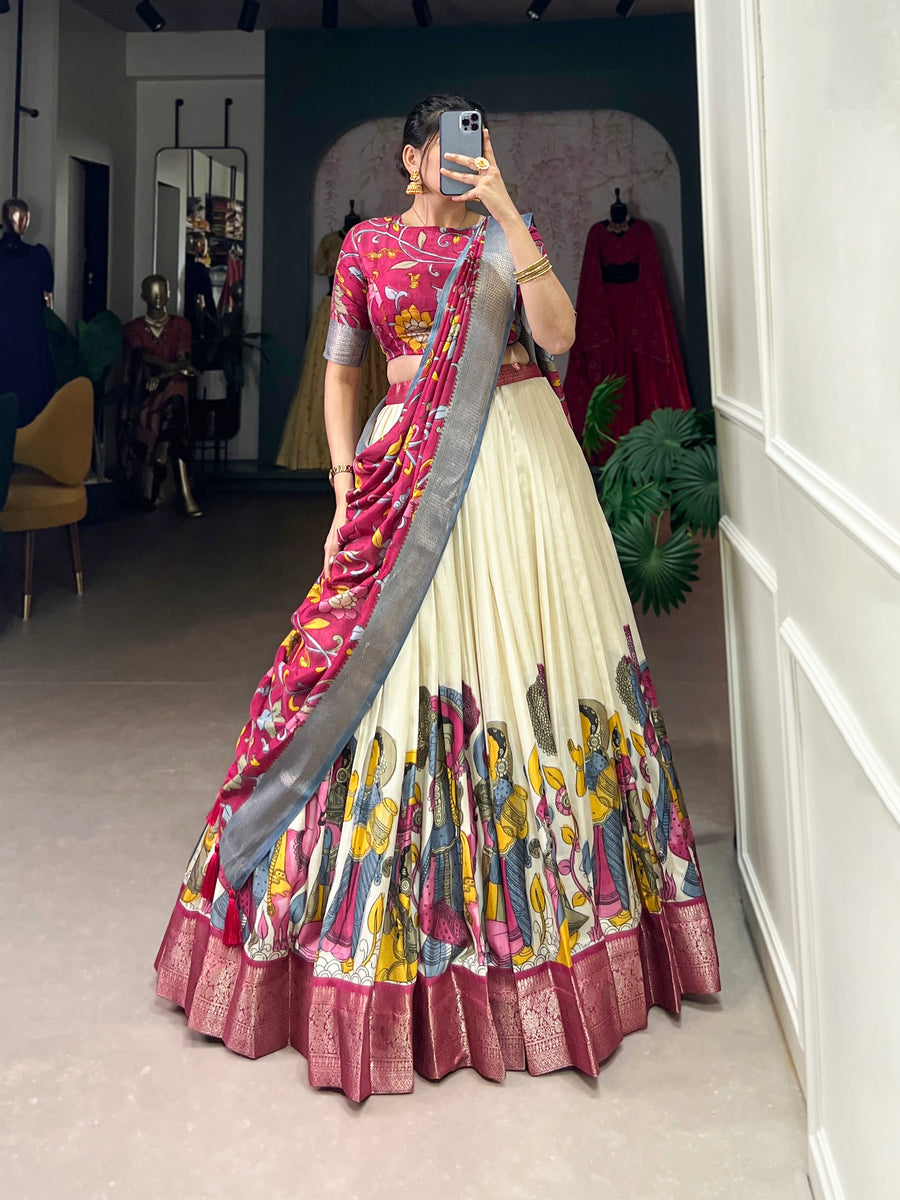 Women's White Dola Silk With Jacquard Lehenga Choli Set – Trendia
