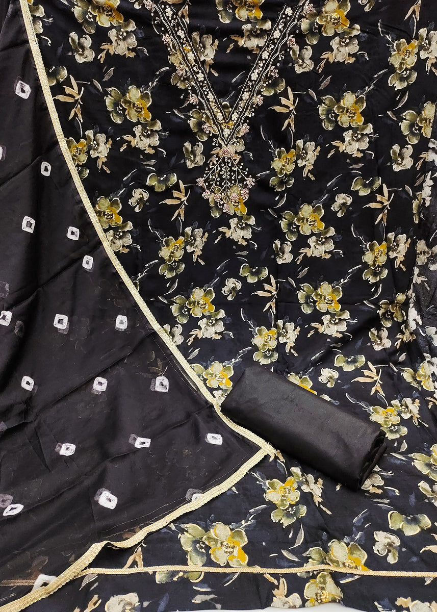 Women's Black Cotton V Shape Kurta Sets – Trendia