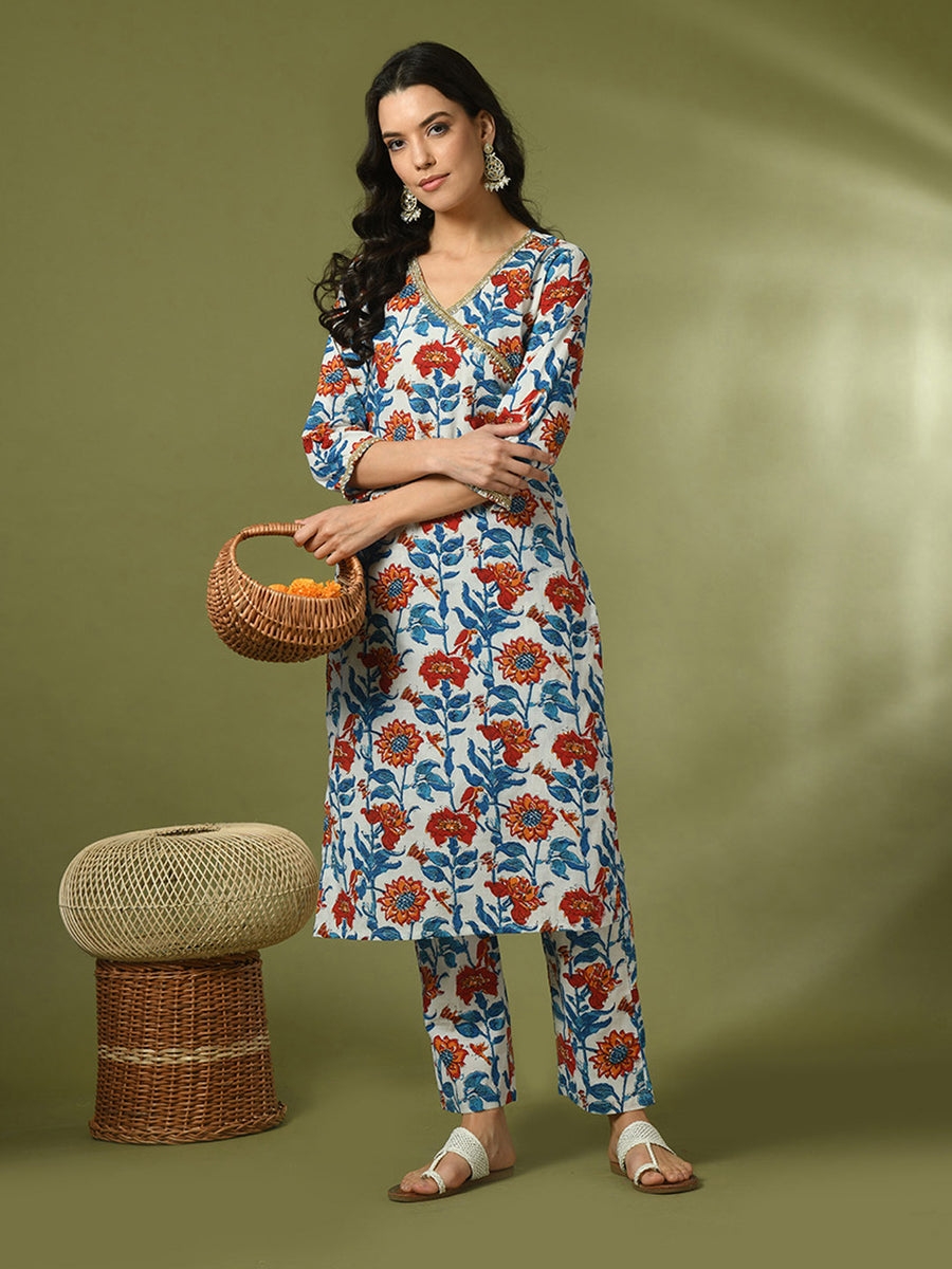 Women's Multi Printed Cotton Straight Party Kurta Sets – Trendia