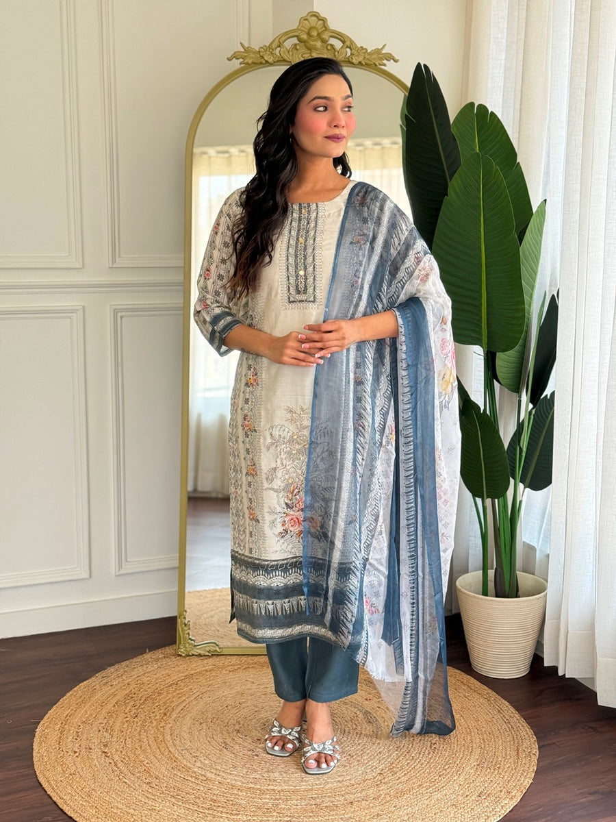Women's Viscose Handwork Straight Kurta Pant With Dupatta – Trendia