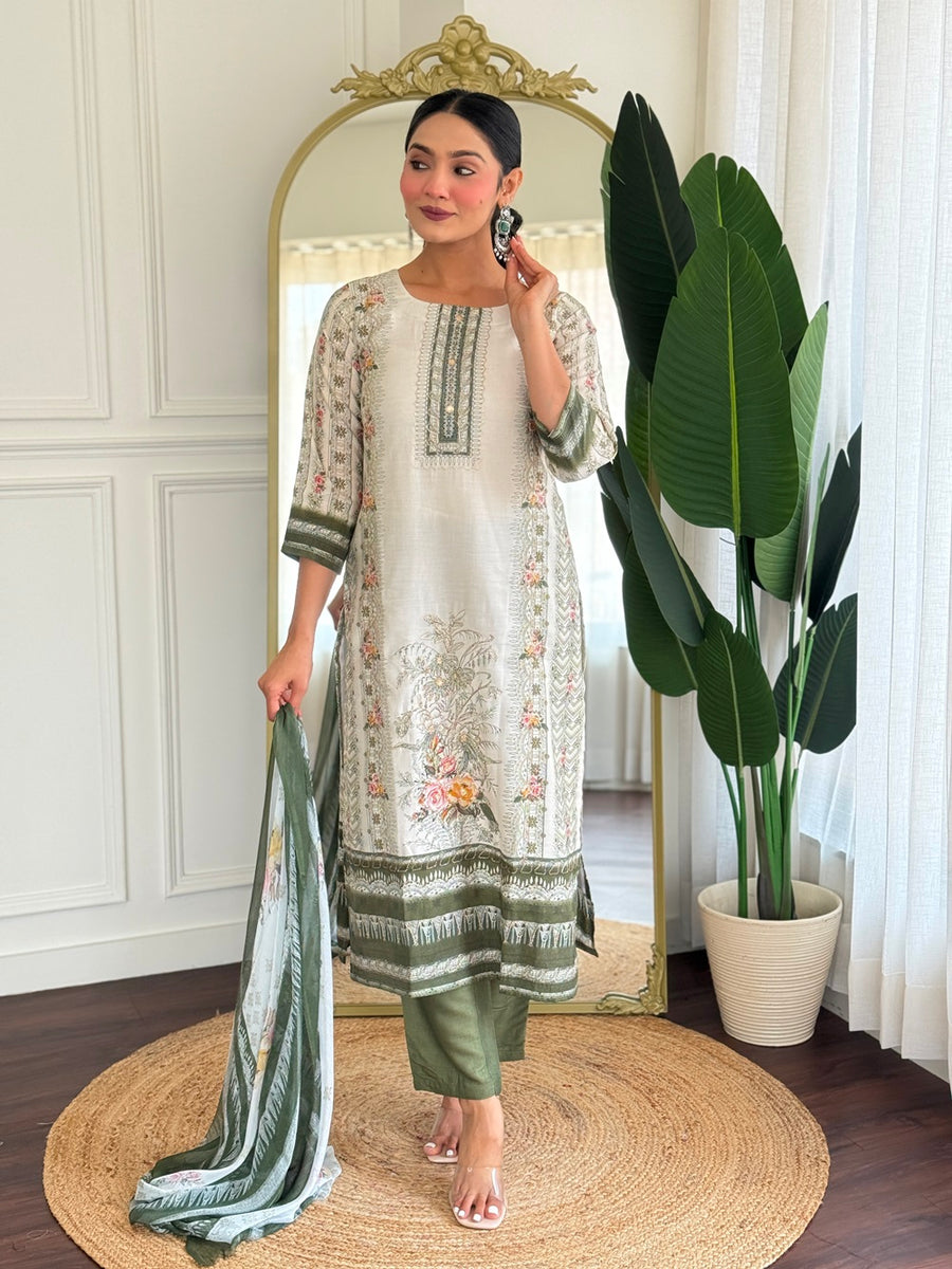 Women's Green Viscose Handwork Kurta Set – Trendia