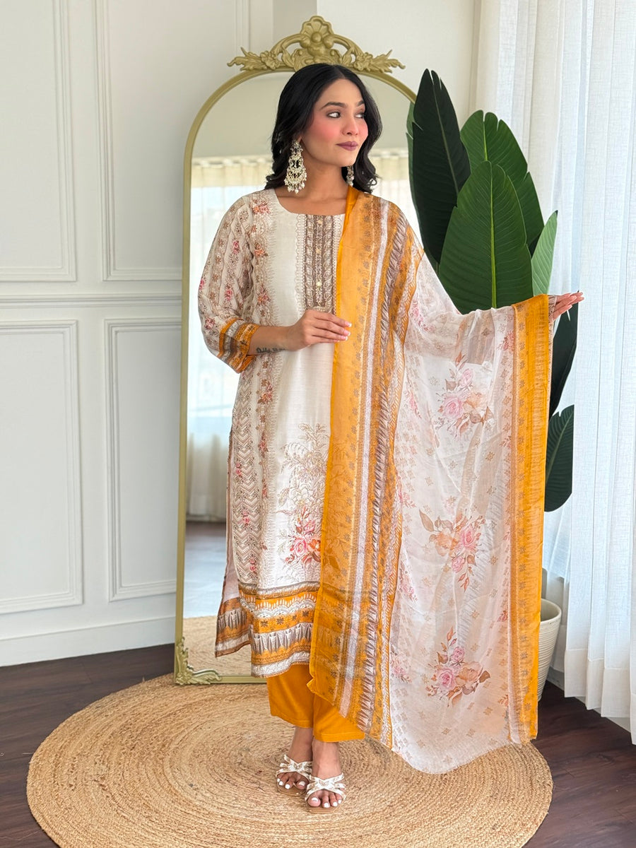 Women's Viscose Handwork Straight Kurta Pant With Dupatta – Trendia