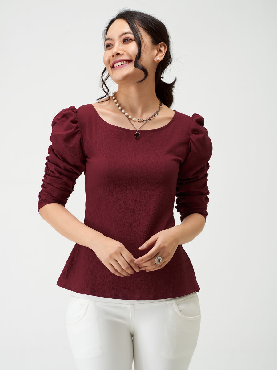 Women's Polyester Solid Maroon Top - Panjari Store – Trendia