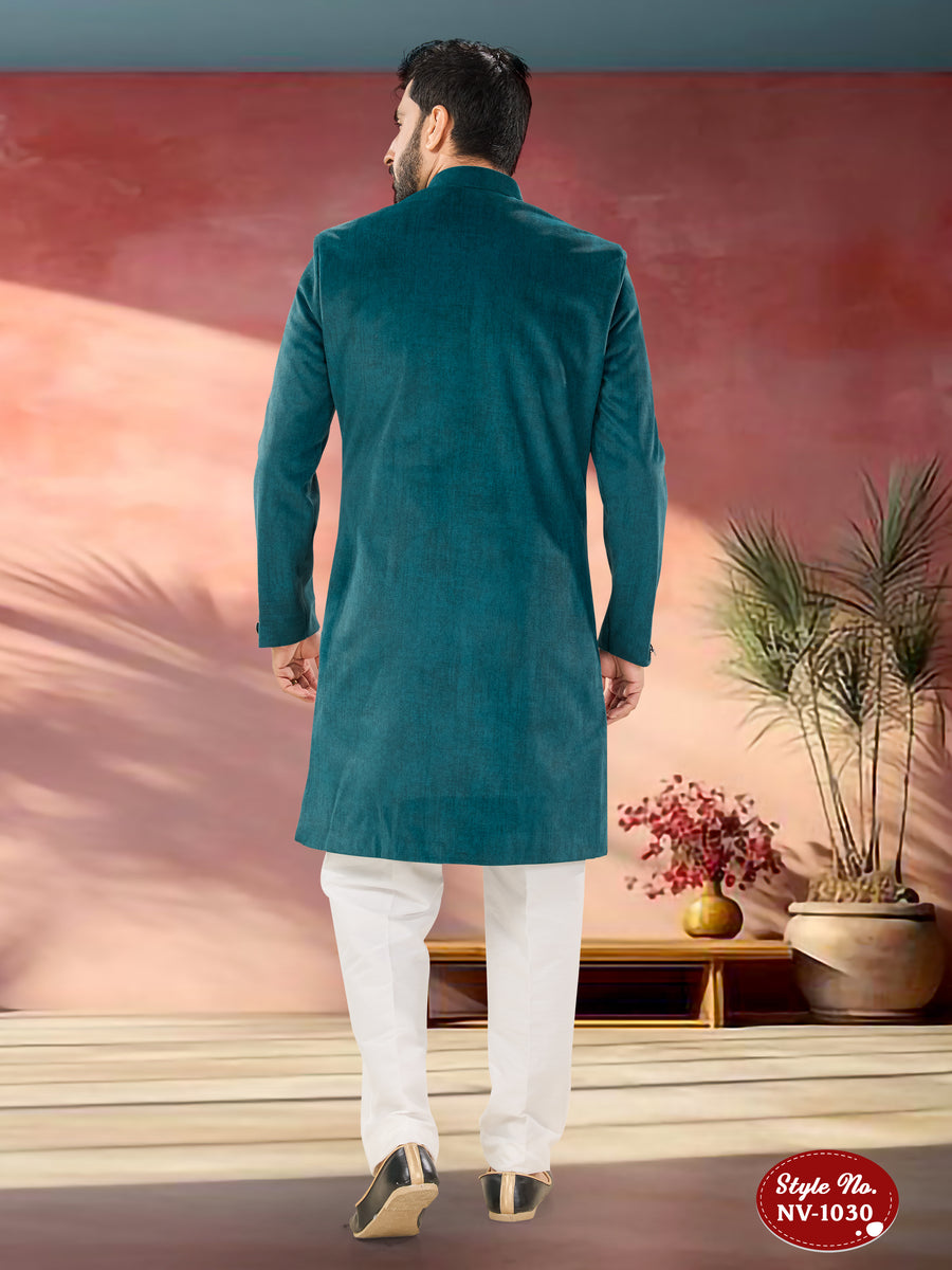 Men's Blue Swed Velvet Thread & Sequence Embroidery All Over Indo West ...