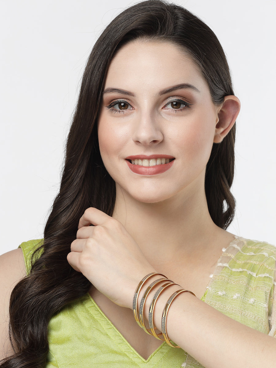 Women's Set Of 4 Gold-Plated Cz-Studded Traditional Bangles – Trendia