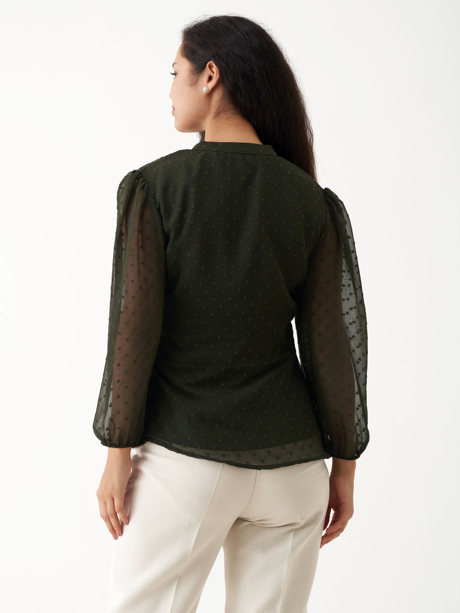 Women's Polyester Solid Plain Green Color Regular Top - Panjari Store ...