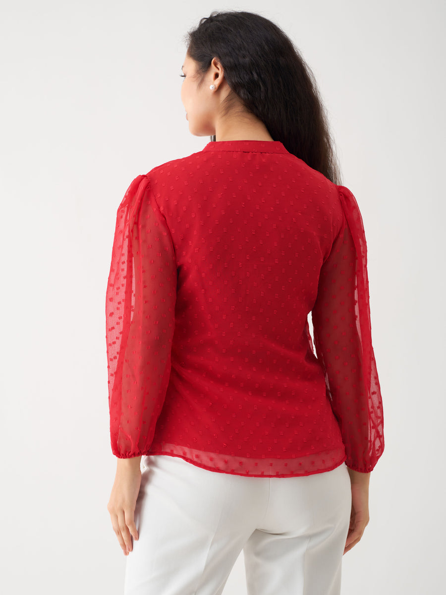 Women's Polyester Solid Plain Red Color Regular Top - Panjari Store ...