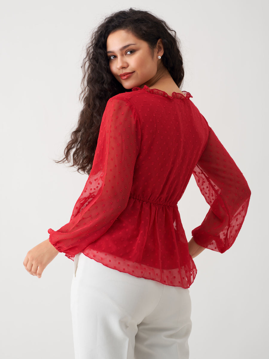 Women's Polyester Solid Plain Red Color Regular Top - Panjari Store ...
