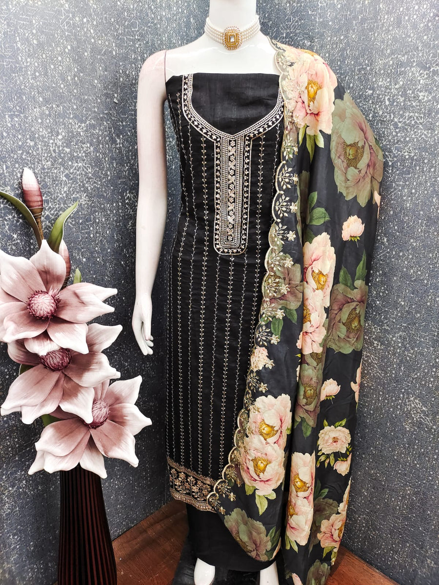 Women's Black Cotton Silk Solid Kurta Set – Trendia
