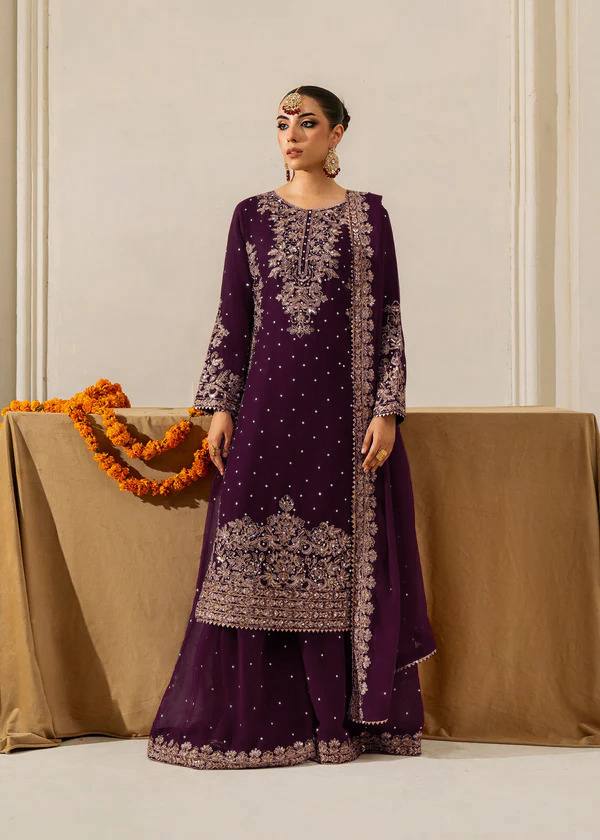Women's Wine Georgette Sequence With Rivet Moti Plazzo Suit – Trendia