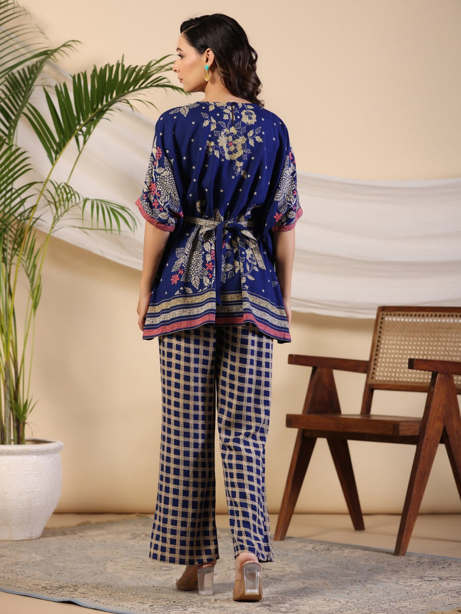 Women's Blue Rayon Slub Printed Clothing Set – Trendia