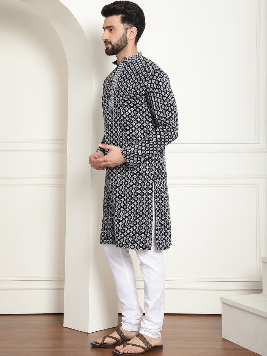 Men's Grey Cotton Embroidered Kurta Set – Trendia