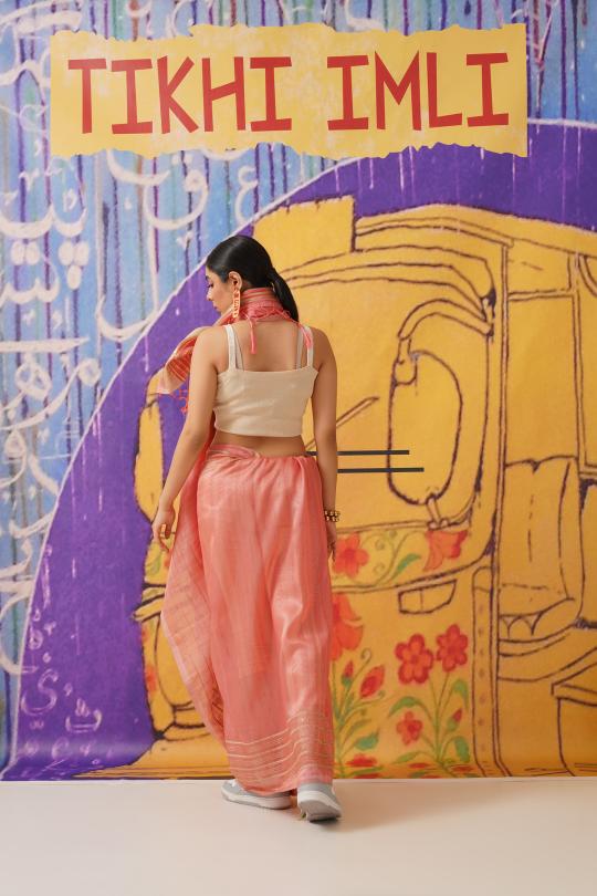 Women's Coral Jute Silk Gota Pati Designer Saree - Brand Baaja Bride ...