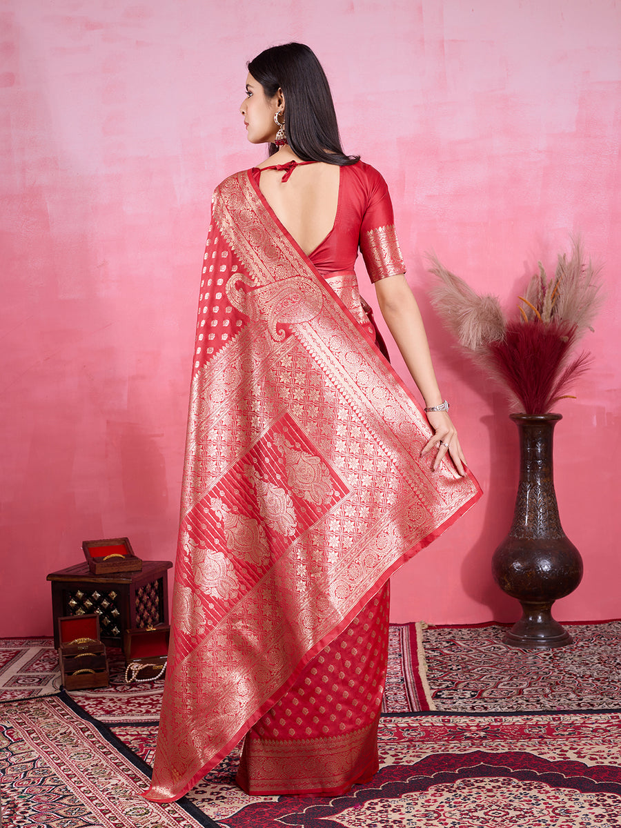Women's Banarasi Silk Fashion Saree (Tilak-Red) – Trendia