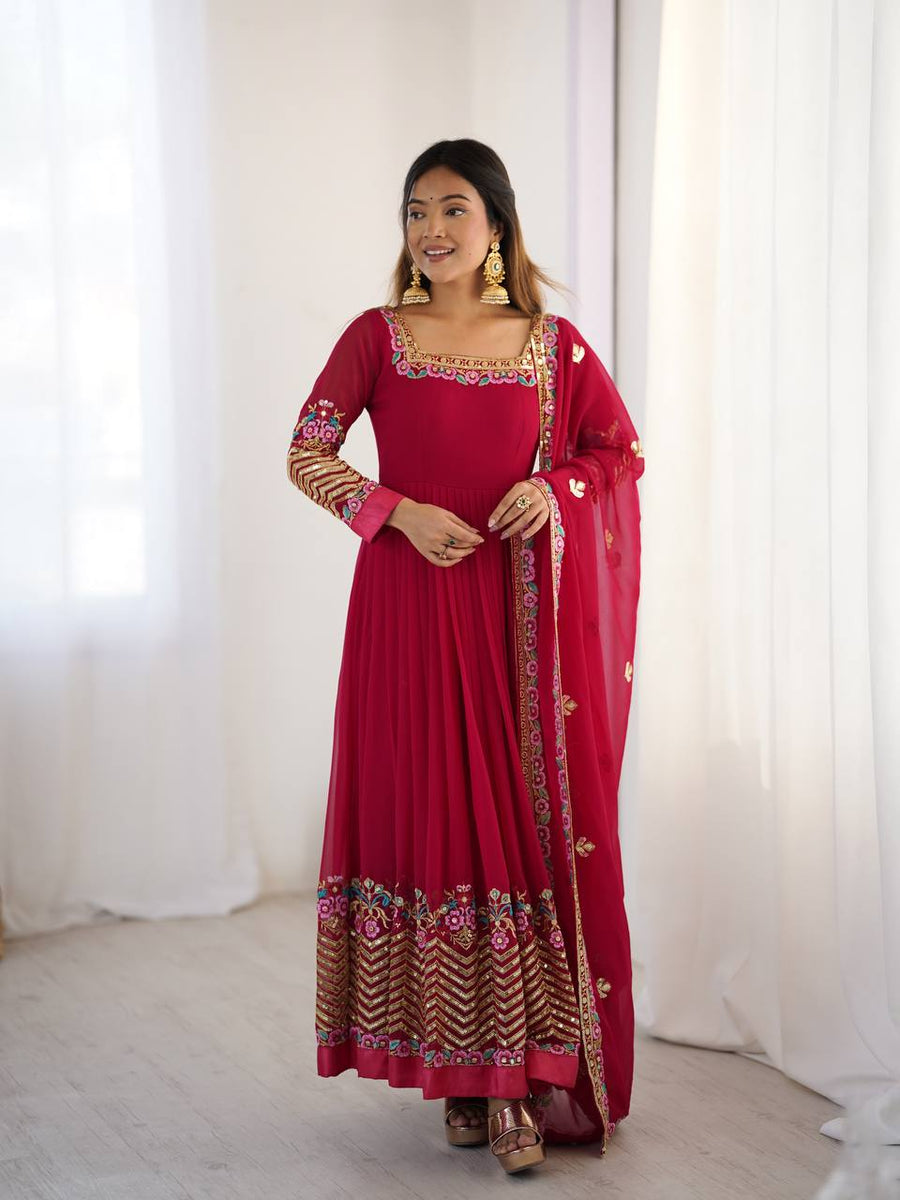 Women's Rani Pink Georgette Embroidered Sequence Anarkali Suit – Trendia