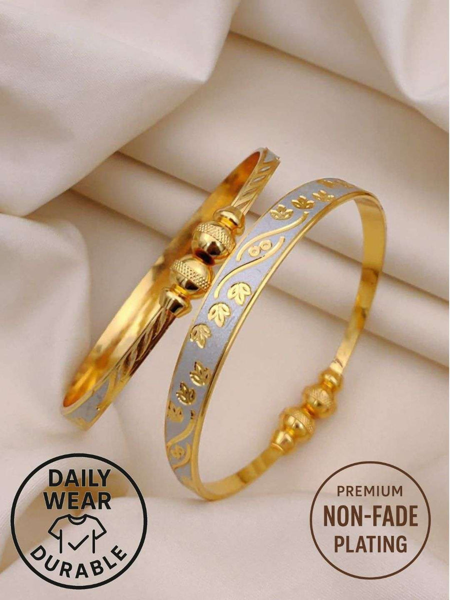 Women's Dual-Tone Geometric Textured Bangles – Set Of 2 (Gold & Silver ...