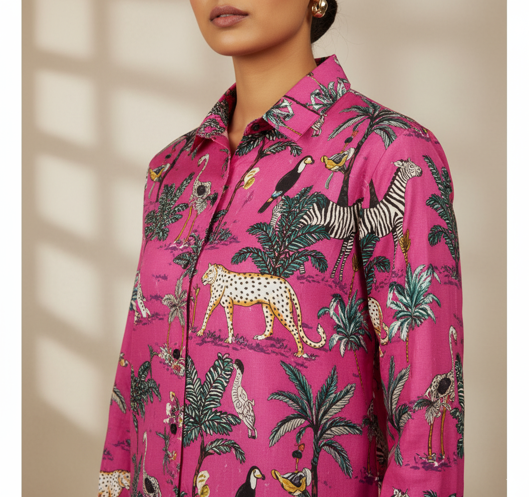Women's Pink Safari Print Shirt | Casual & Office Wear – Trendia